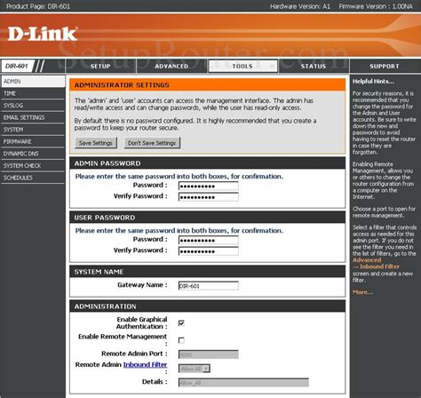 Dlink Dir 601 Screenshot Admin Settings