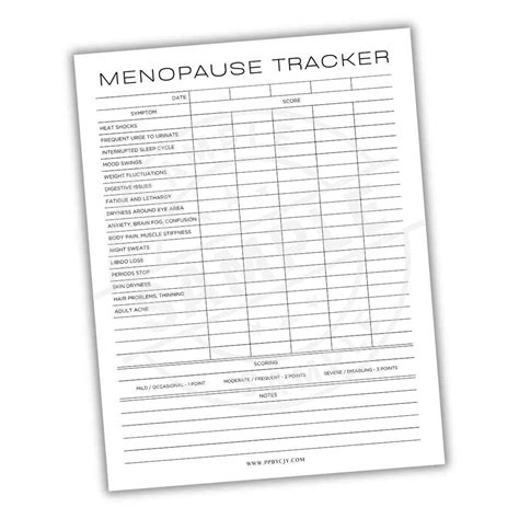 Menopause Tracker Printable Template Digital Download For Symptom