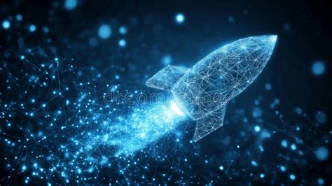 Digital Rocket Ship On Blue Technology Background Abstract Exploration Innovation Theme Stock