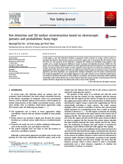 Pdf 3d Fire Detection Using Stereo Cameras And Fuzzy Logic