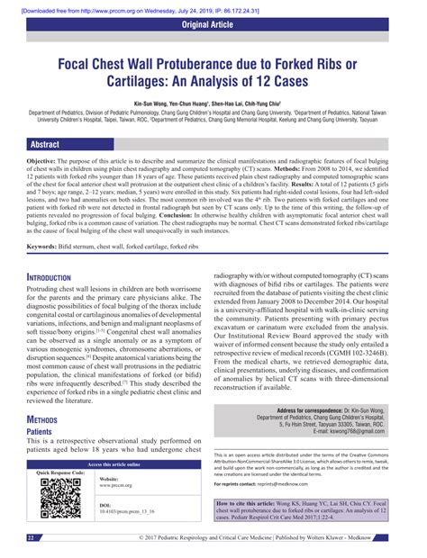 Pdf Focal Chest Wall Protuberance Due To Forked Ribs Or Cartilages