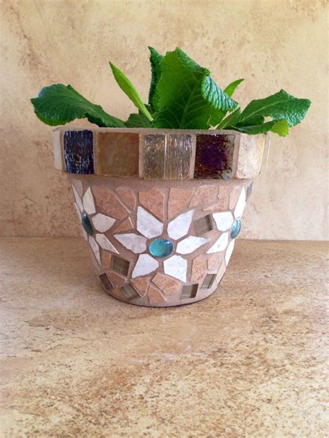 Mosaic Planter Rustic Flower Pot Outdoor Patio Pot Indoor Etsy
