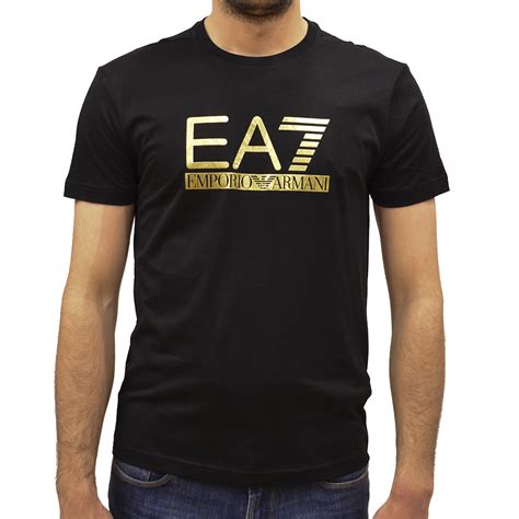 Emporio Armani Ea7 Cotton T Shirt With Embossed Gold Logo Black Orosimo