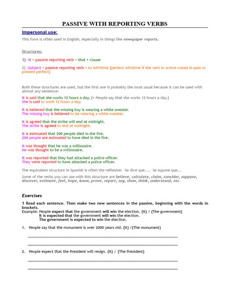 Passive Impersonal Structures With Practice Pdf Verb Languages