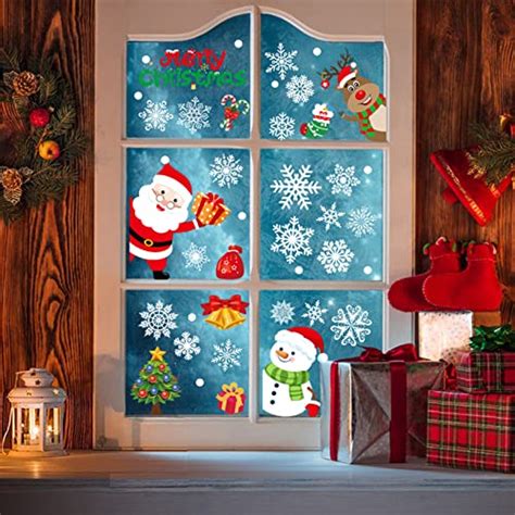 Lot de 8 feuilles d autocollants de Noël double face pour fenêtre en