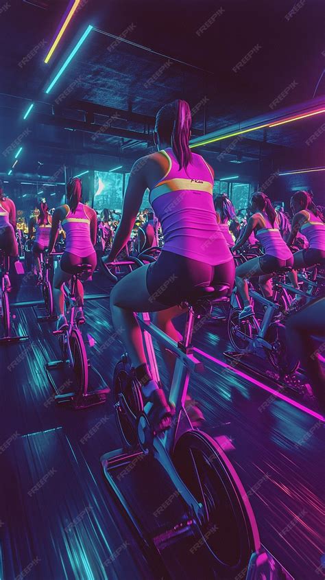 Spinning Class In A Dark Room An Energetic Spinning Class With A Dark