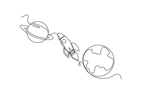 Premium Vector Continuous One Line Drawing Rocket Between Two Planet Space Concept Single Line