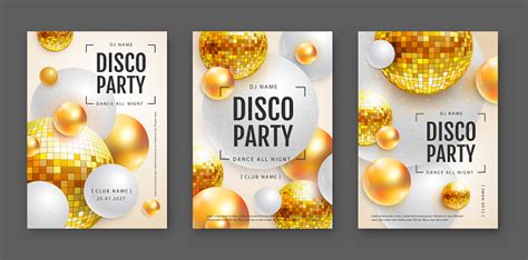 화려한 황금 구체와 디스코 볼 구와 3d 추상적 배경 디스코 볼 배경 디스코 파티 포스터 세트 벡터 일러스트레이션 미러볼에 대한