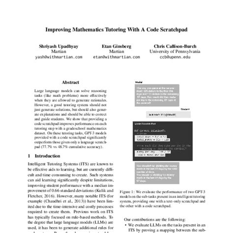 Improving Mathematics Tutoring With A Code Scratchpad Acl Anthology