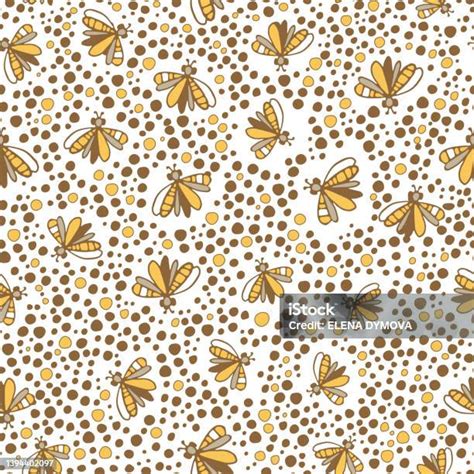 빈티지 물방울 도트 패턴 둥근 자갈 갈색의 크고 작은 타원형 다양한 단풍과 나비가있는 완벽한 패턴 여름 간단한 인쇄 벡터 인쇄 가을에 대한 스톡 벡터 아트 및 기타 이미지