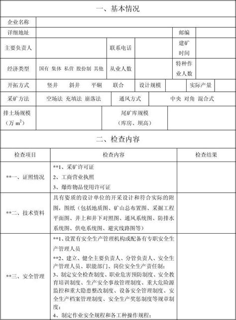 非煤地下矿山安全检查表 word文档在线阅读与下载 无忧文档