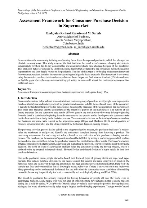 Pdf Assessment Framework For Consumer Purchase Decision In Supermarket