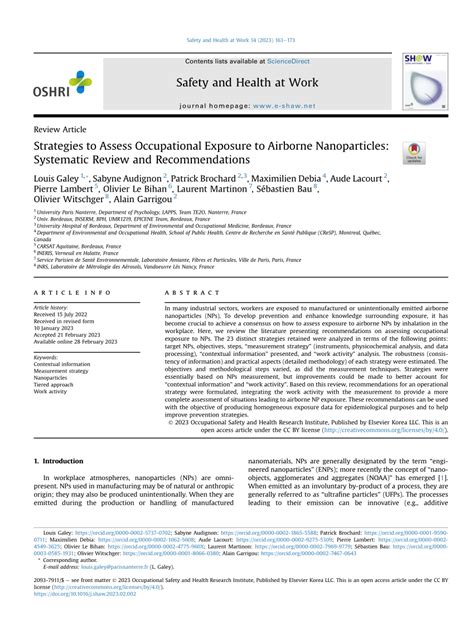 Pdf Strategies To Assess Occupational Exposure To Airborne Nanoparticles Systematic Review