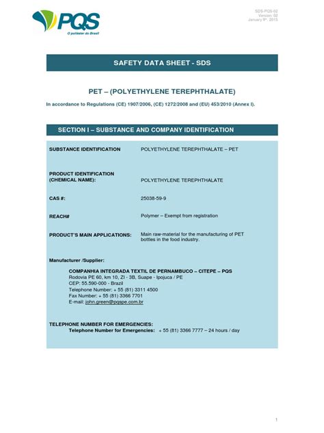 Sds Pet Pqs English Pdf Water Personal Protective Equipment