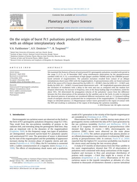 Pdf Article Title On The Origin Of Burst Pc1 Pulsations Produced In