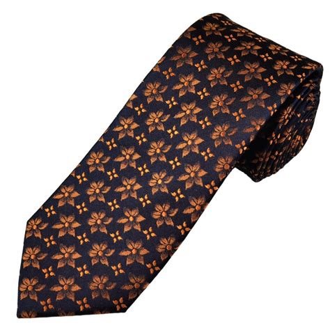 Tresanti Navy Blue Orange Floral Pattern Men S Silk Designer Tie From Ties Planet UK