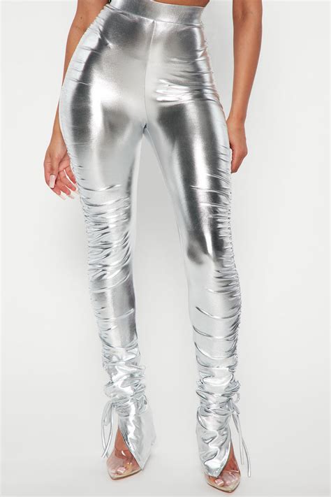 Heat Wave Faux Leather Stacked Pants Silver Fashion Nova Pants