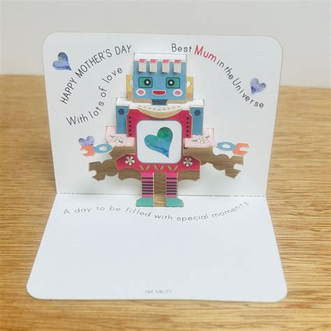 Mini Girl Robot Mothers Day Card Mini Pop Up Card Card For Her Robot