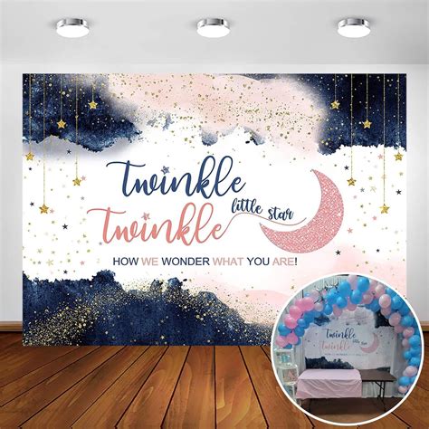 Beautiful Backdrop Navy Blue Blush Pink Gender Reveal Backdrop Twinkle Twinkle Little Star Party