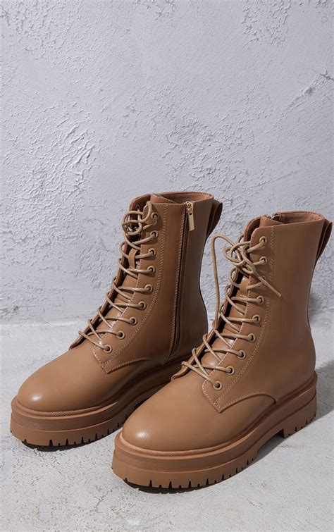 Taupe Lace Up Chunky Ankle Boots Footwear Prettylittlething Usa