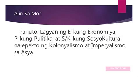 Epekto Ng Kolonyalismo At Imperyalismo Sa Timog At Kanlurang Asya Ika