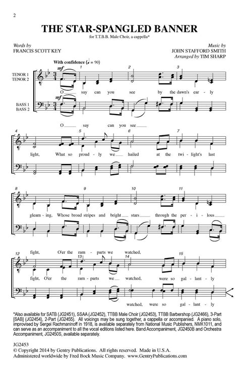 The Star Spangled Banner John Stafford Smith Sheet Music For Mens