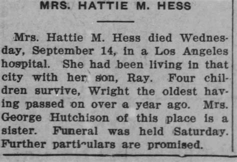 Obituary For Hattie M Hess ™