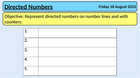 Represent Directed Negative Numbers Lesson With Worksheets Teaching