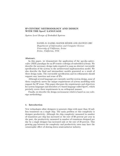 Pdf Ip Centric Methodology And Design With The Specc Language System Level Design Of