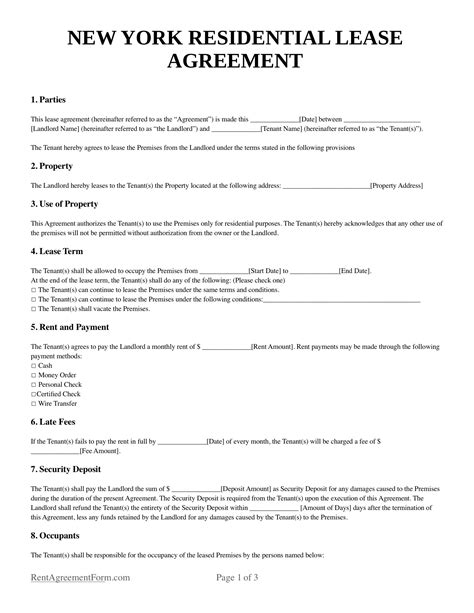 Free New York Ny Rental Lease Agreement Form Pdf Word