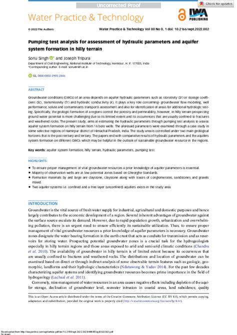Pdf Pumping Test Analysis For Assessment Of Hydraulic Parameters And Aquifer System Formation