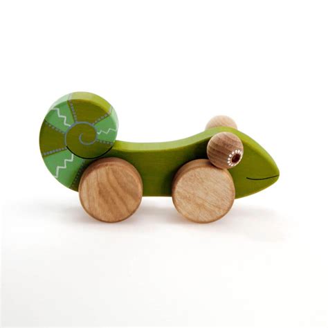 Wooden Push And Pull Toy Chameleon Blue Brontide
