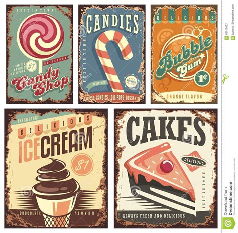 Vintage Candy Shop Collection Of Tin Signs Illustration About Frame Candy Illustration 1960s