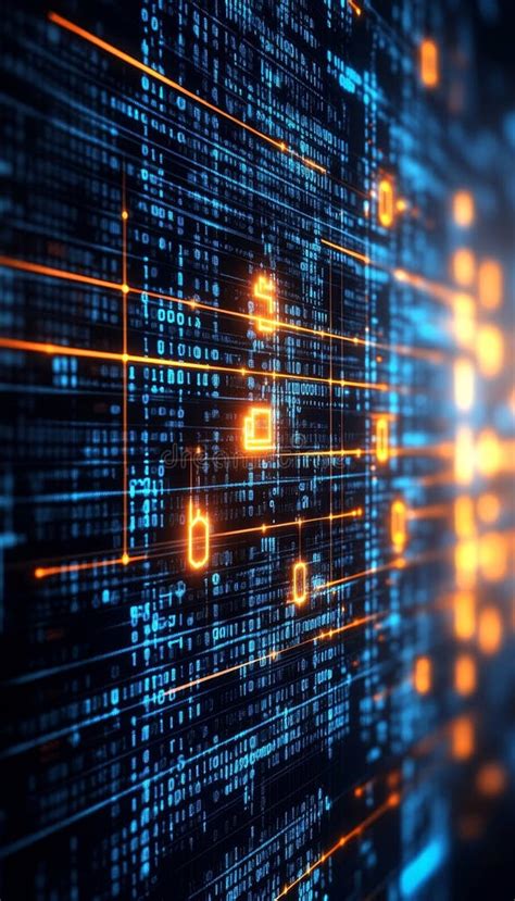 Abstract Digital Binary Code Futuristic Stream Of Data On Dark Technology Background Stock