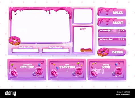 Stream Overlay Screen Set Sweet Dessert Elements With Dripping Frames