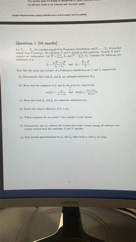 Solved Question 1 16 Marks Let X1xn1 Be A Random Sample