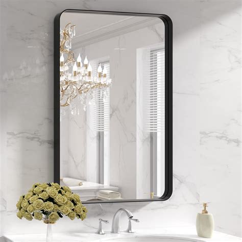 Loaao 28x36 Inch Black Metal Framed Bathroom Mirror For