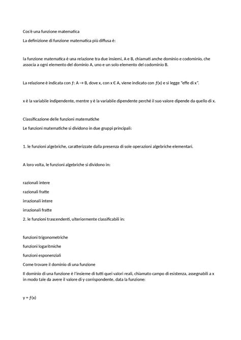 Funzioni Matematiche Appunti Di Matematica Docsity