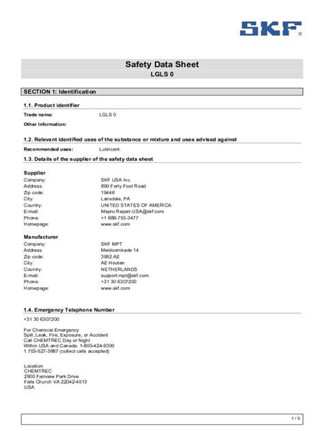 Fillable Online Safety Data Sheet Lgls 2 Section 1 Identification Of