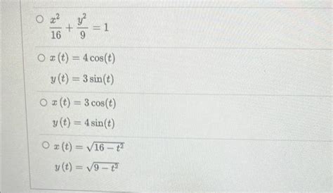 Solved Which Of The Following Parametric Functions Create Chegg