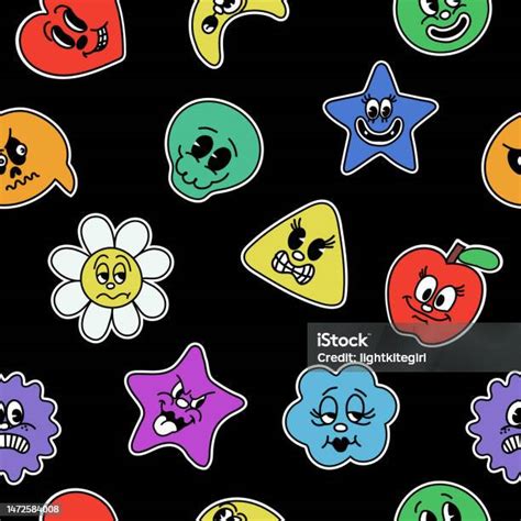 Cartoon Characters Background Cute Funny Stickers向量圖形及更多人的臉部圖片 人的臉部