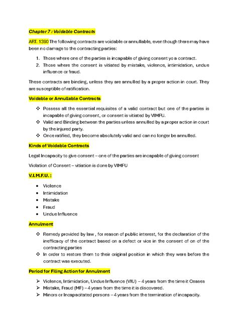 Voidable Contracts Chapter 7 Voidable Contracts Art 1390 The