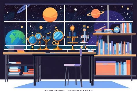 Astronomy Lab Section With Planet Models And Telescopes Vector