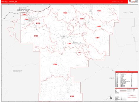 Umatilla County Or Zip Code Wall Map Red Line Style By Marketmaps