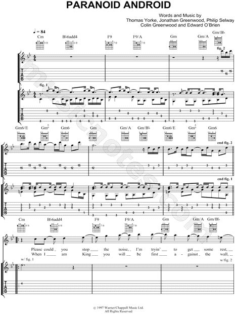 Radiohead Paranoid Android Guitar Tab In Bb Major Download And Print