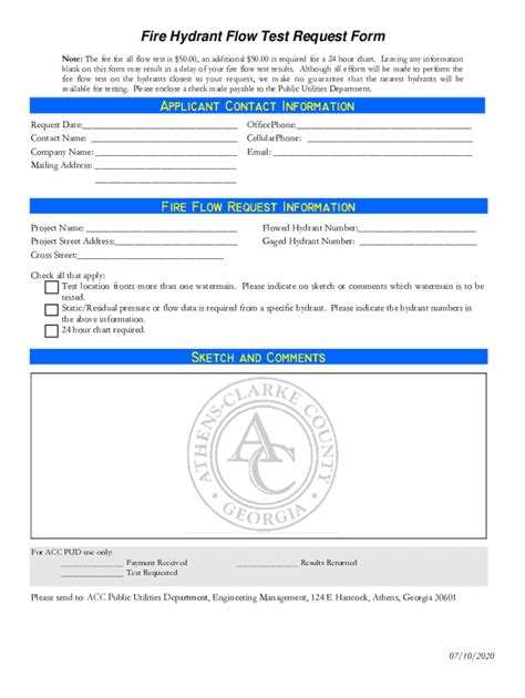 Fillable Online Fire Hydrant Flow Test Request Form Applicant Contact