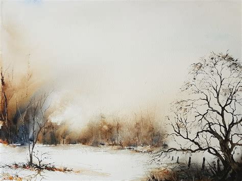 Original Art Naked Trees Abstract Panoramic Original Signed Artwork Watercolor Exmoor