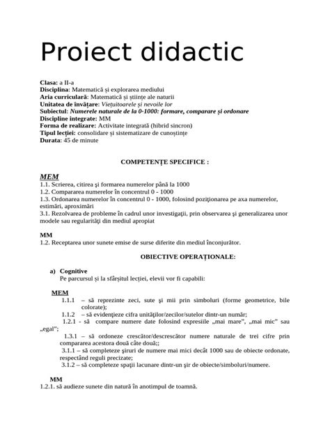 Proiect De Lectie Pdf