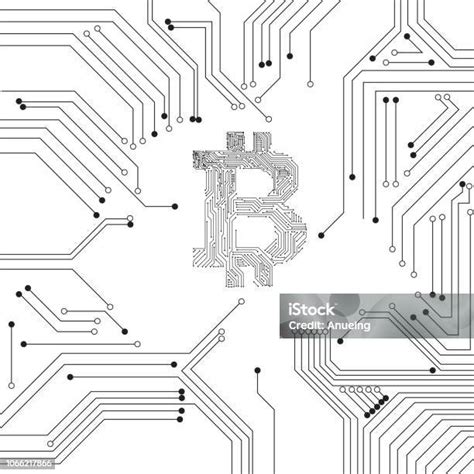 벡터 전자 회로 전자 회로 배경 Bitcoin 기호 내부 0명에 대한 스톡 벡터 아트 및 기타 이미지 0명 공학 과학