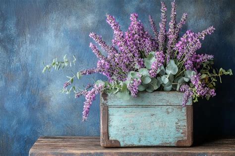 Lavender And Eucalyptus Bouquet On A Rustic Table Premium Ai